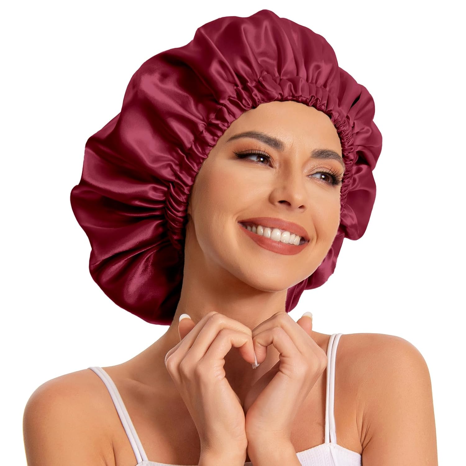 Satin Hair Bonnet for Sleeping – Double Layer Soft Silk Cap Adjustable ...