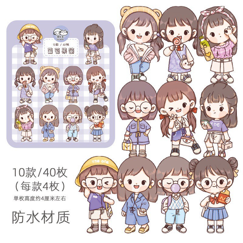 Cute Stickers Cartoon Girl Series DIY Diary Album Decorative Stickers ...