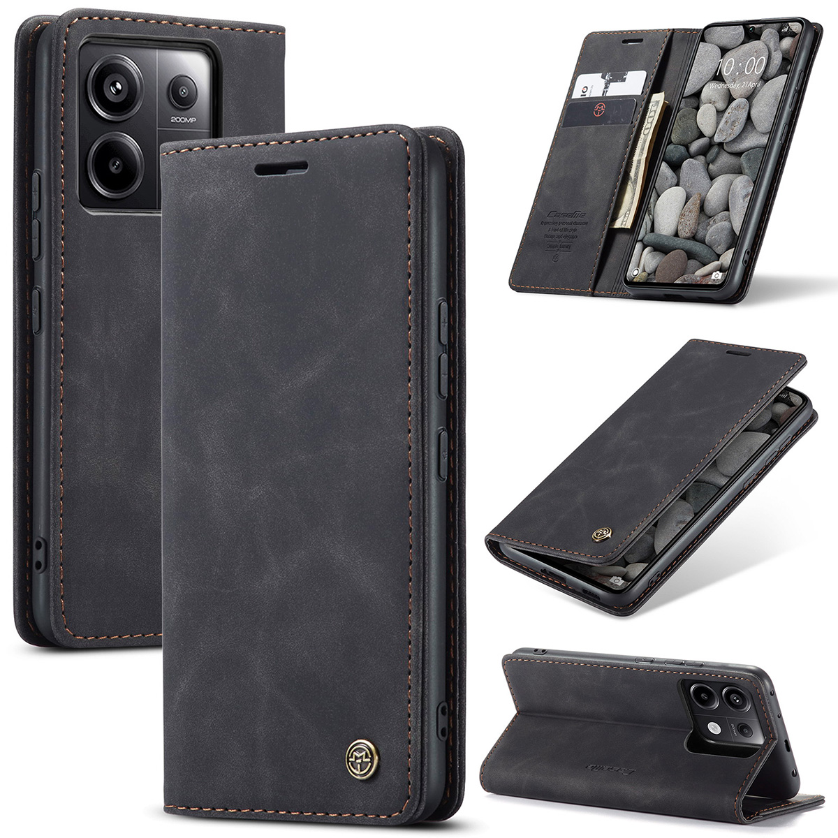 lthmy for Xiaomi Redmi Note 13 Pro 5G Retro PU Leather Wallet Case Card Slots Magnetic Closure ...