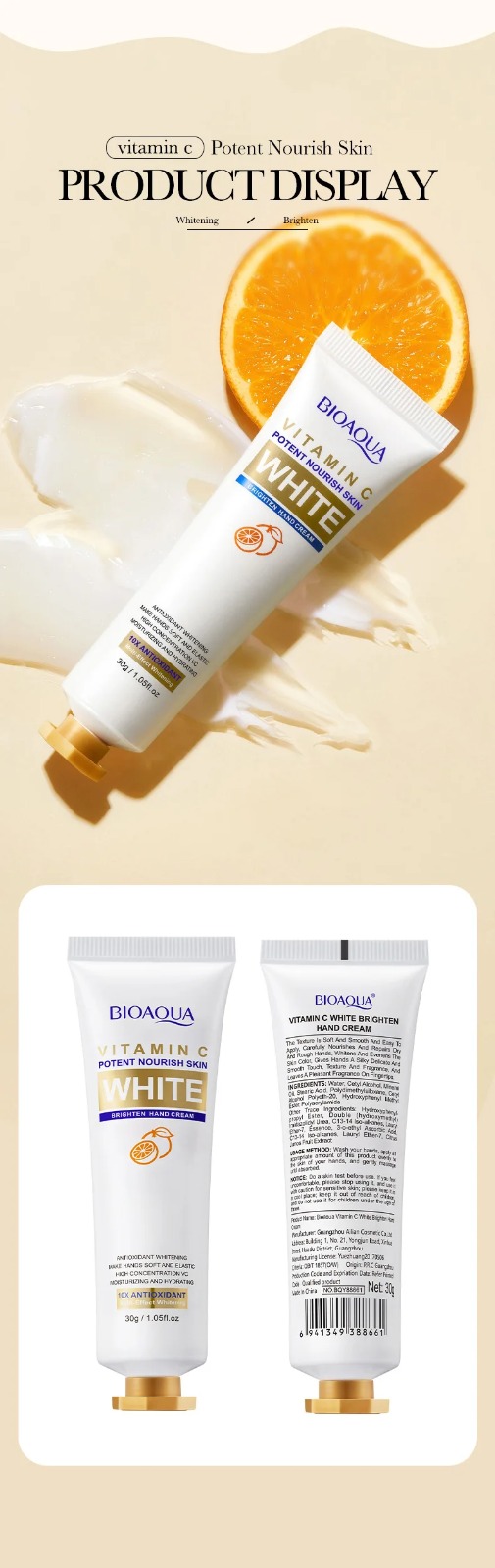 BIOAQUA Vitamin C Hand Cream Glow Brighten Hands Skin Care Fruity 30g ...
