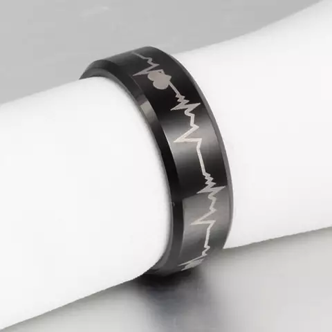 Ring Thin Pulse ECG Wave Rings Stainless Steel Wedding Anniversary ...