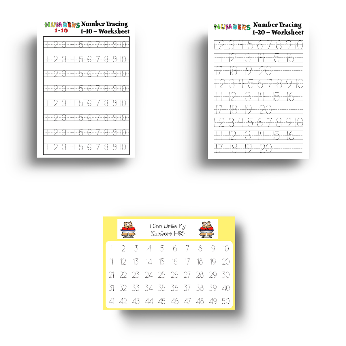 Number Tracing Worksheets (Pack of 3) Counting Tracing | Daraz.pk
