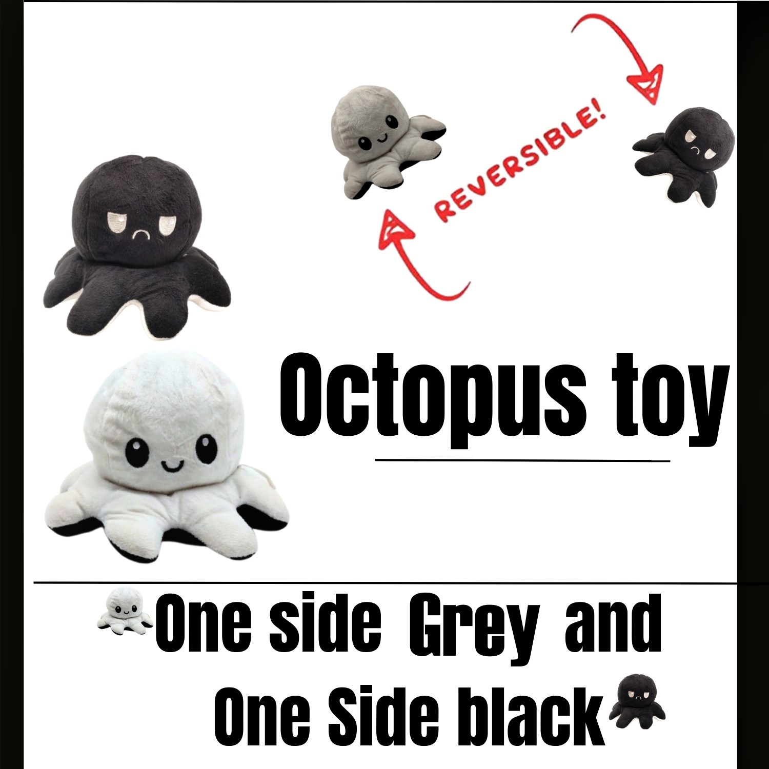 Reversible Octopus Plush, Adorable, Soft Cotton Soft, Double Sided Gift ...