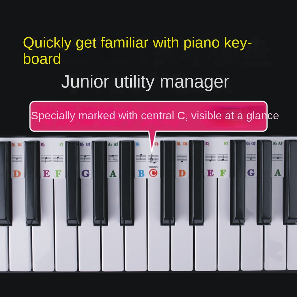 Piano Keyboard Stickers Grand/Electric Piano 61 Keys Stave Notation ...