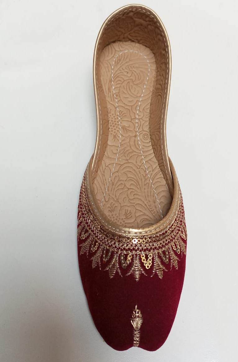 Maroon Golden Khussa for Girls – Stylish and Comfortable Eco-Friendly ...
