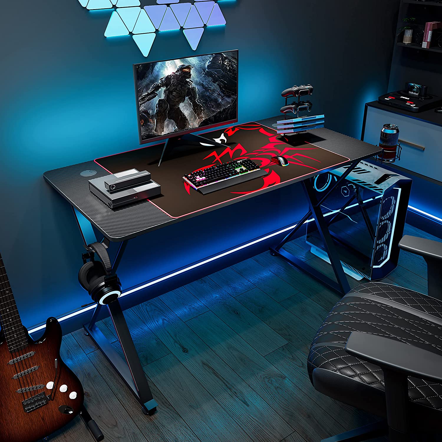 Gaming Desk 47 Inch,PC Gaming Table, X Shaped Gaming Computer Desk Home ...