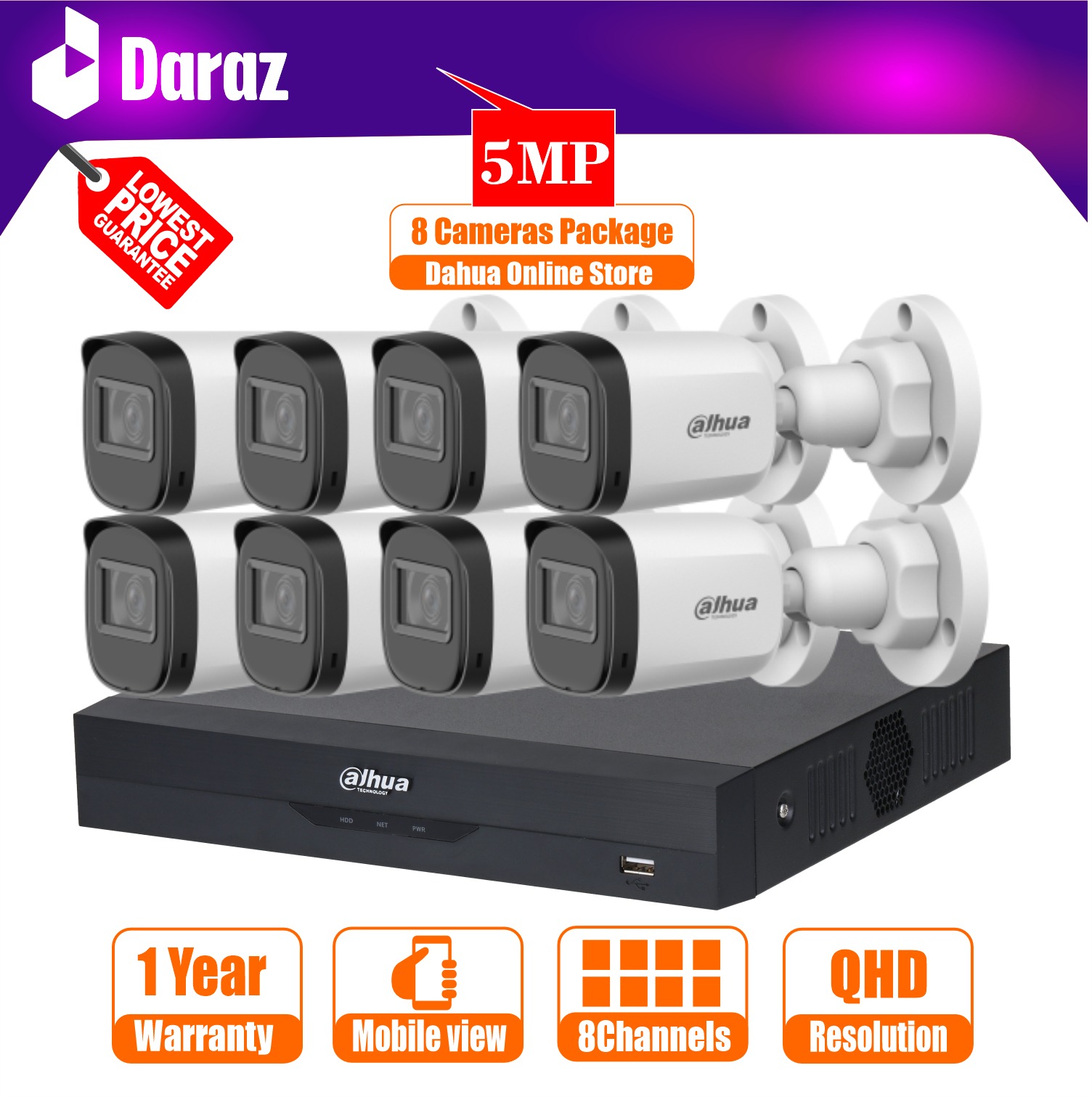 8 Cameras Package- 5 Megapixels 3K QHD - CCTV camera price in Pakistan- (Promo Tags: Dahua ...