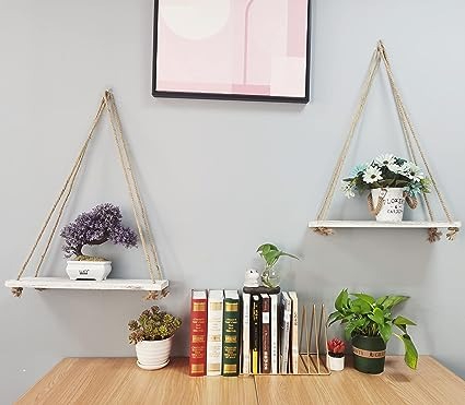 Hommey Wall Mount Rope Hanging Floating Rack Shelves for Home Office ...