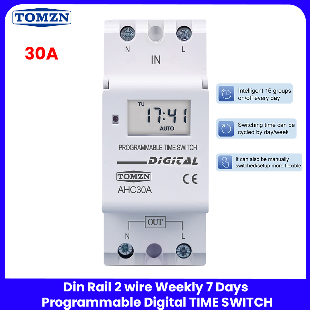 TOMZN 30A Din Rail single phase Weekly 7 Days Programmable Digital TIME ...