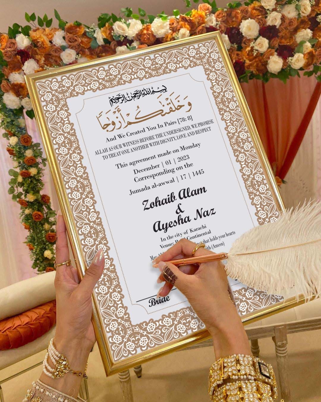 Customized Nikkah Certificate Wedding Certificate Bride & Groom ...