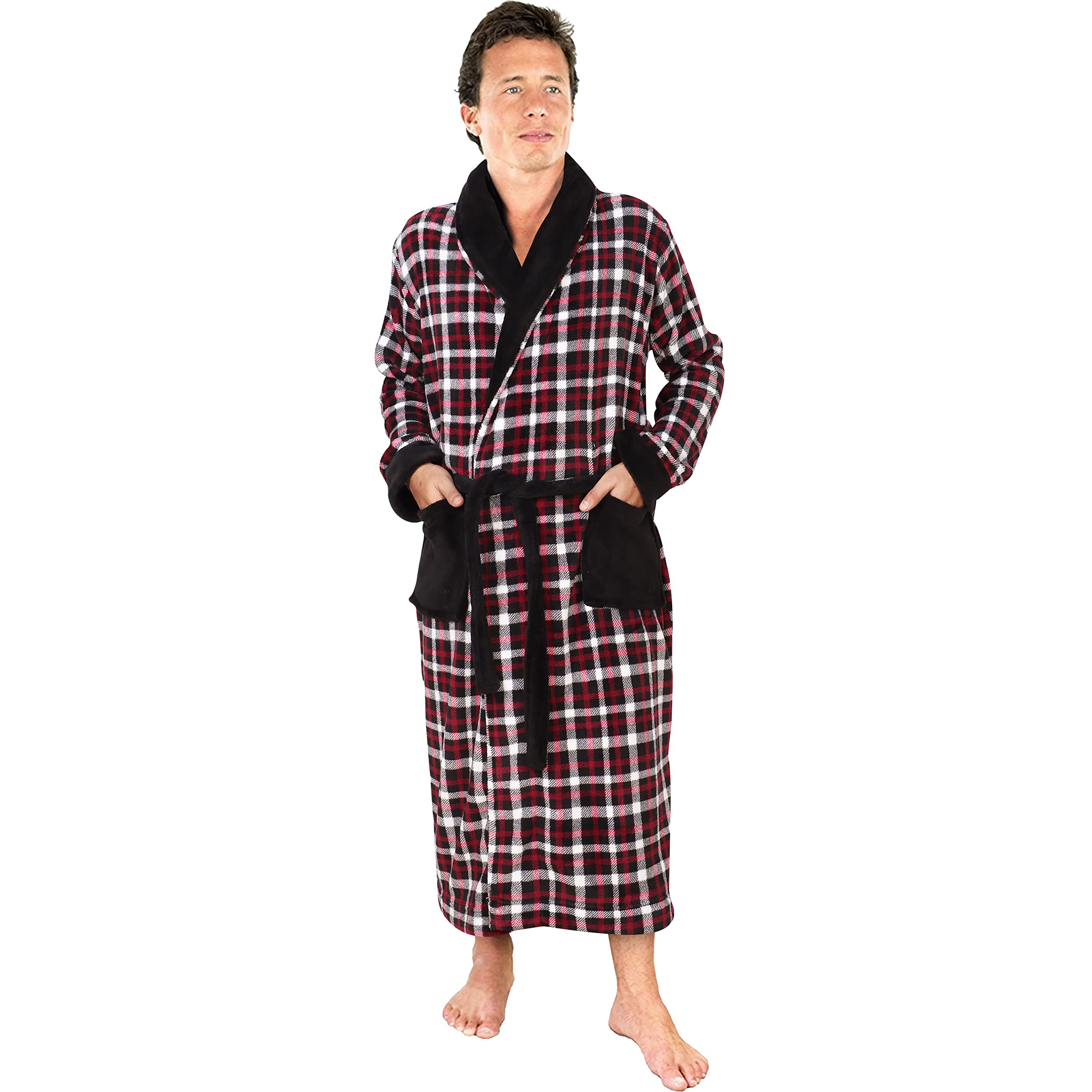 Fast Forward Luxurious Mens Shawl Collar Fleece Bathrobe Spa Robe ...