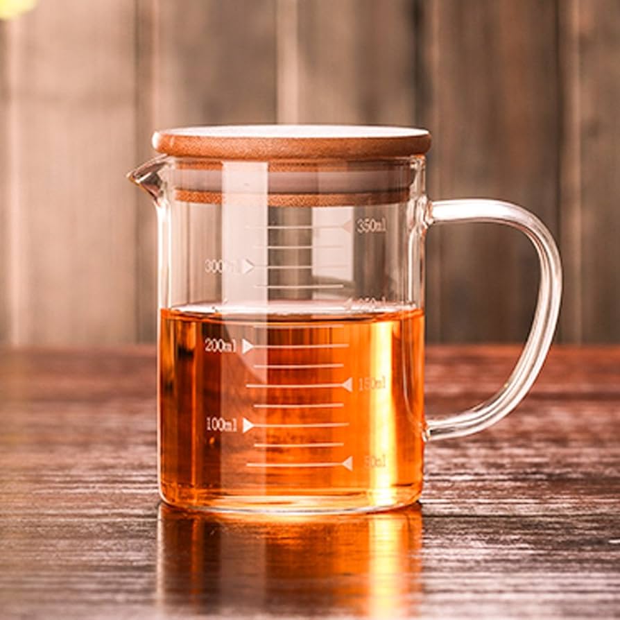 Techmanistan Measuring Glass Jug with Handle & Wooden Lid, Glass ...