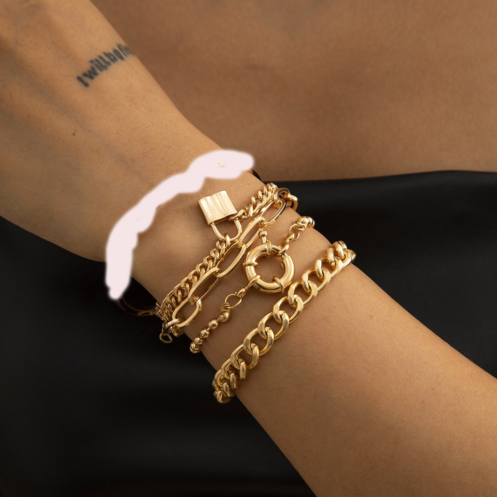 Punk Rock Chain Gold Silver Chain Lock Bracelet Bangle Women Jewelry ...