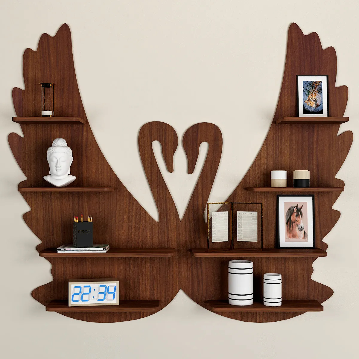 Swan Shape Wooden Wall rack Shelf Wall Mounted Floating Wall Shelf for ...