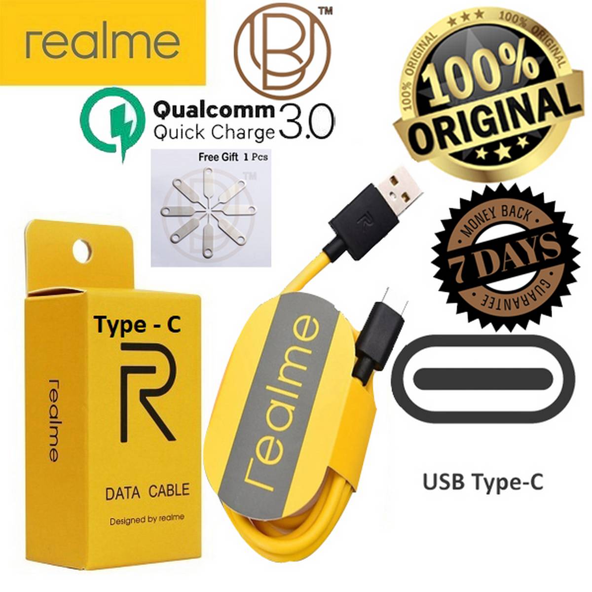BU™ Original 1M, Realme_Yellow 4A Super Fast Charge Type C & Micro USB ...