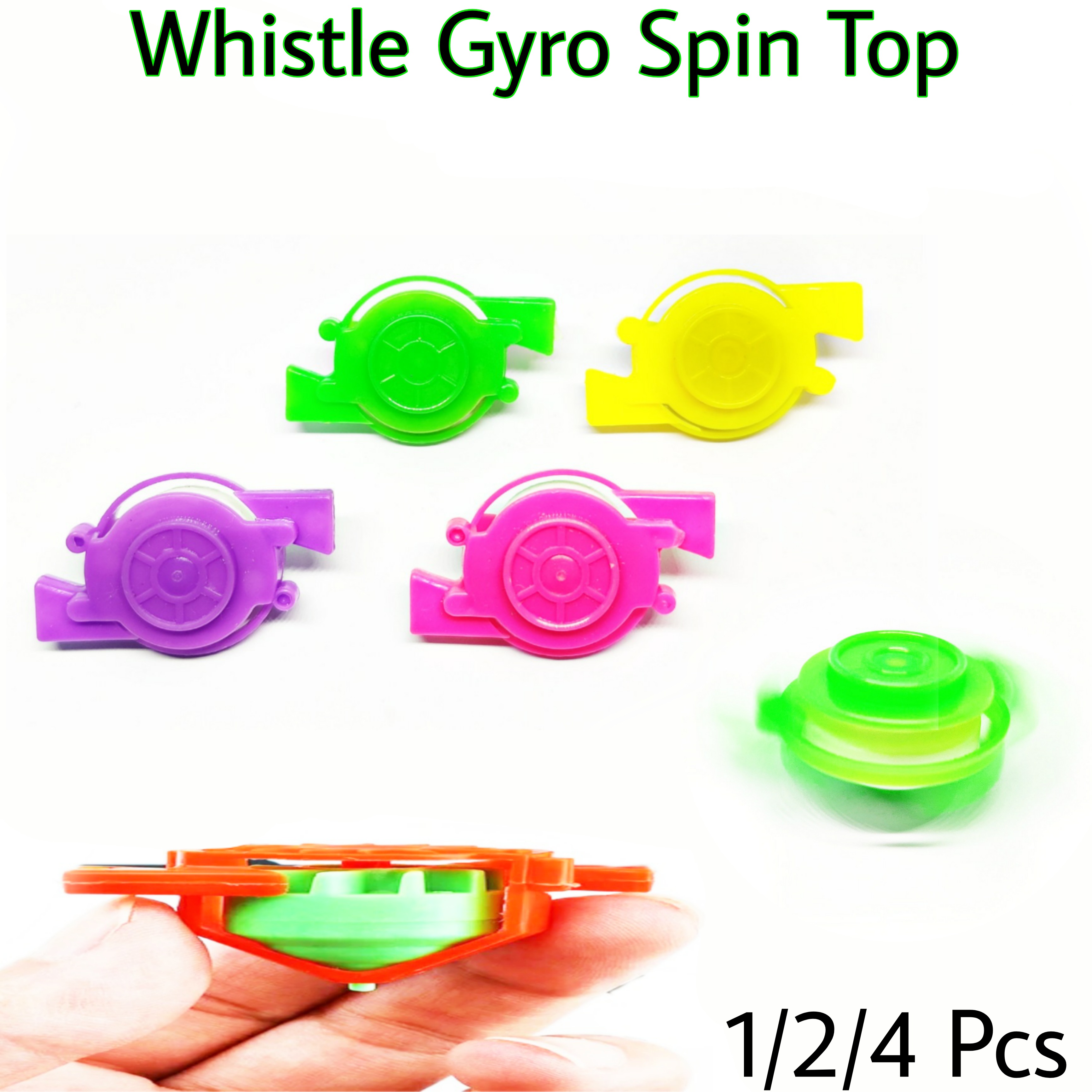 2/4 Pcs Blowing Spinning Top Whistle Gyro Toy Blowing Rotation Stress ...