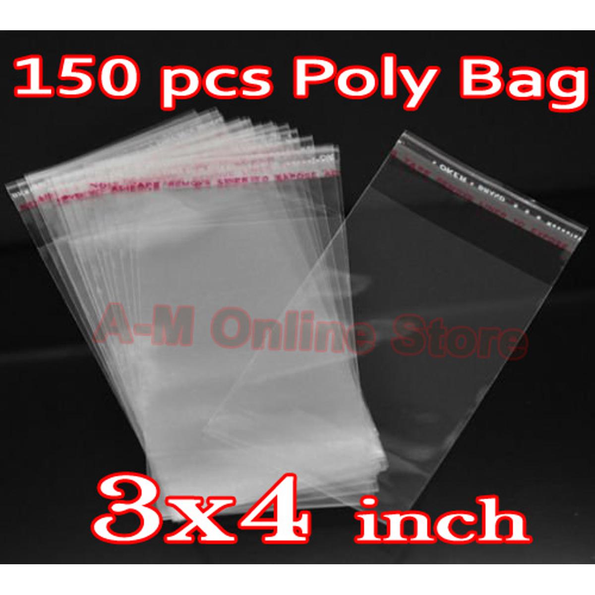 Bundle of 150 pcs 3x4 Transparent, small Plastic Bags, Self Adhesive Seal Jewelry, Opp / BOPP ...
