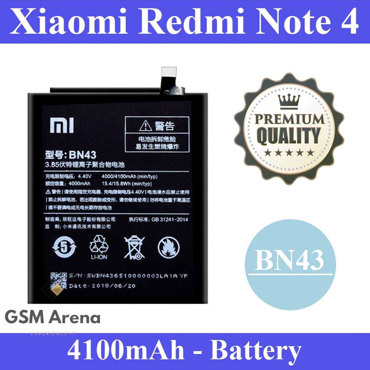 Xiaomi Redmi Note 4 BN43 Battery Replacement Premium Quality 4100mah ...