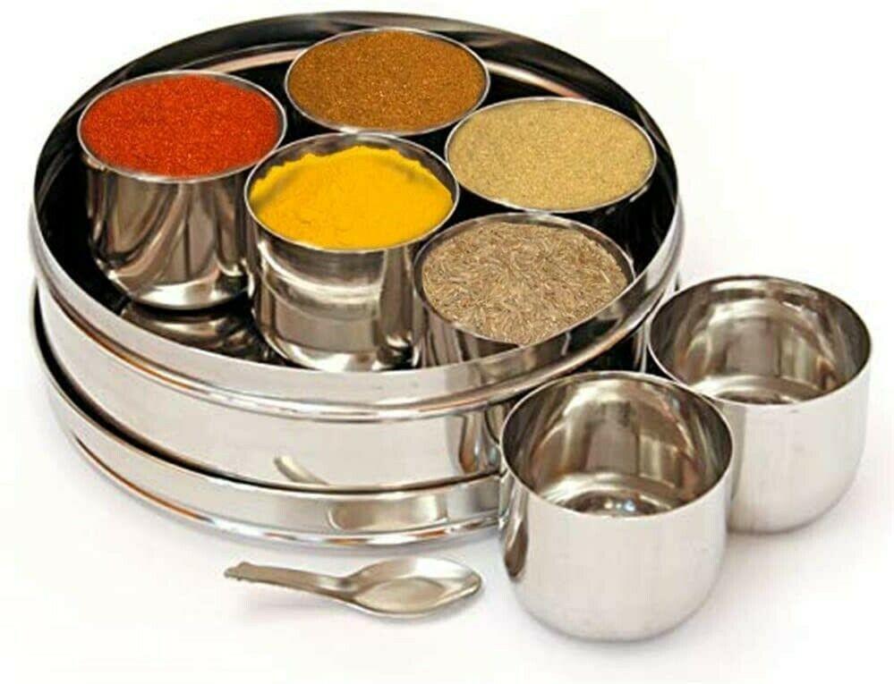 Stainless steel spice box with spoon -Masala box | Daraz.pk