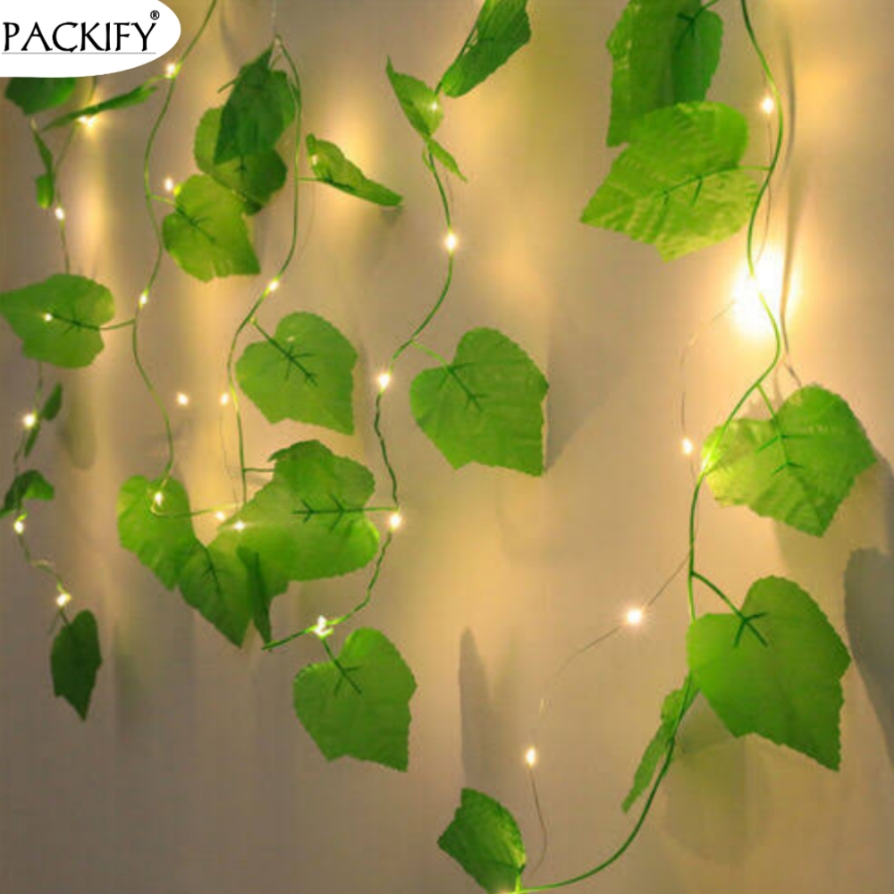 PACKIFY Artificial Plant Leaves bail with LED Fairy Lights Battery ...