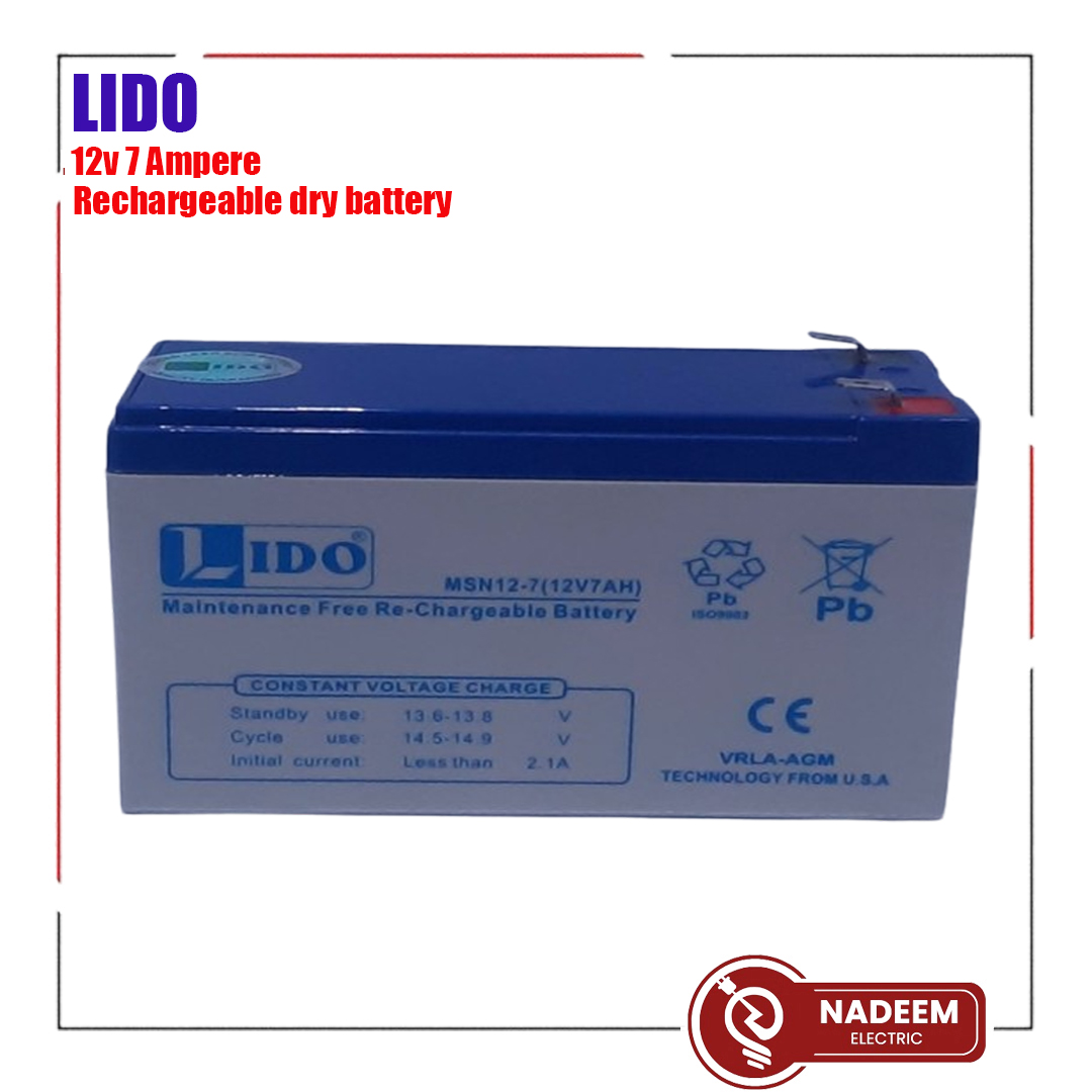 LIDO Battery 12v 7 Ampere rechargeable dry battery maintenance free ...