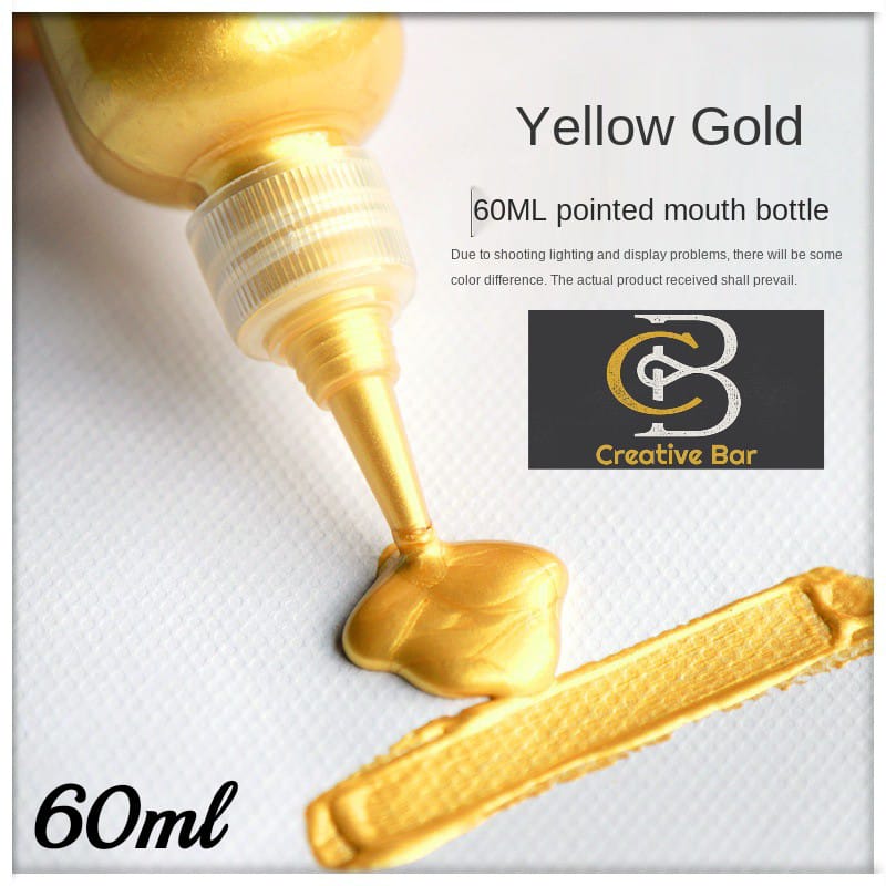 Yellow Golden Metallic Acrylic Paint - Permanent Waterproof Paint 60ml ...