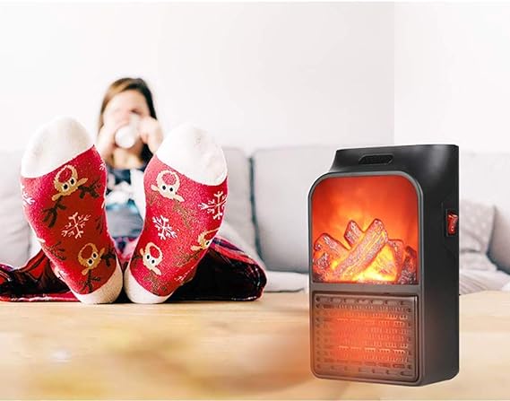 Portable electric fireplace lamp LED flame log effect mini stove heater ...