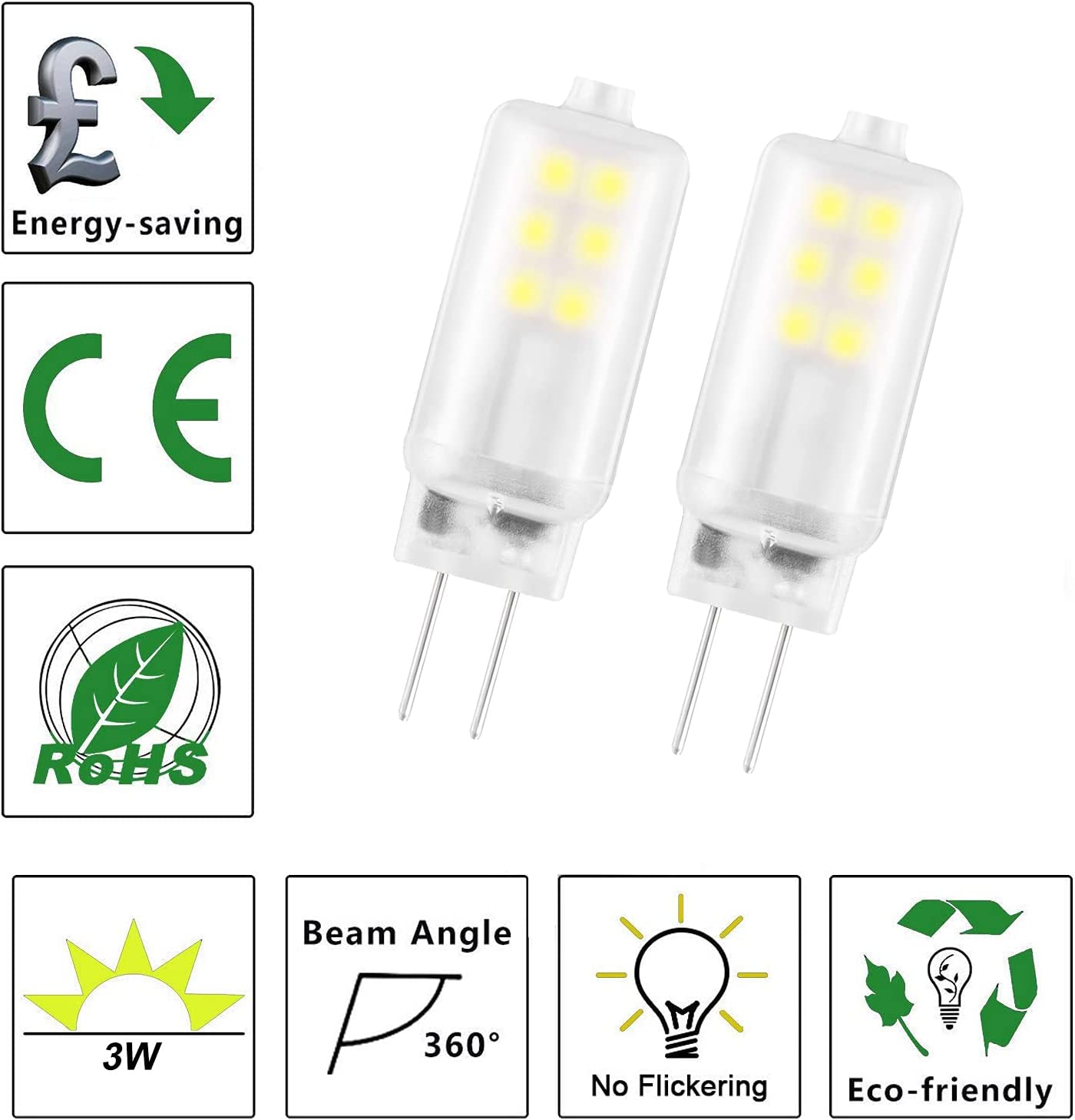 WOWLED G4 LED Light Bulbs 3W Cool White LED Bulb 12V AC DC Replace ...