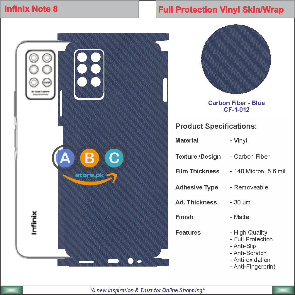 Infinix Note 8 , Full Back Protection Sheet with Four Sides Vinyl Skin ...