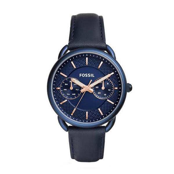 Fossil Tailor Navy blue Leather Strap Blue Dial Quartz Watch for Ladies ...