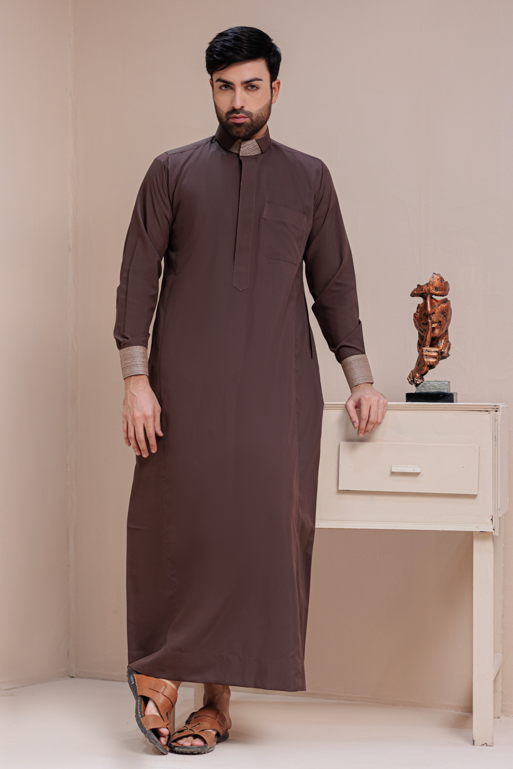 Bin Rizwan - Brown Designer Thobe | Daraz.pk