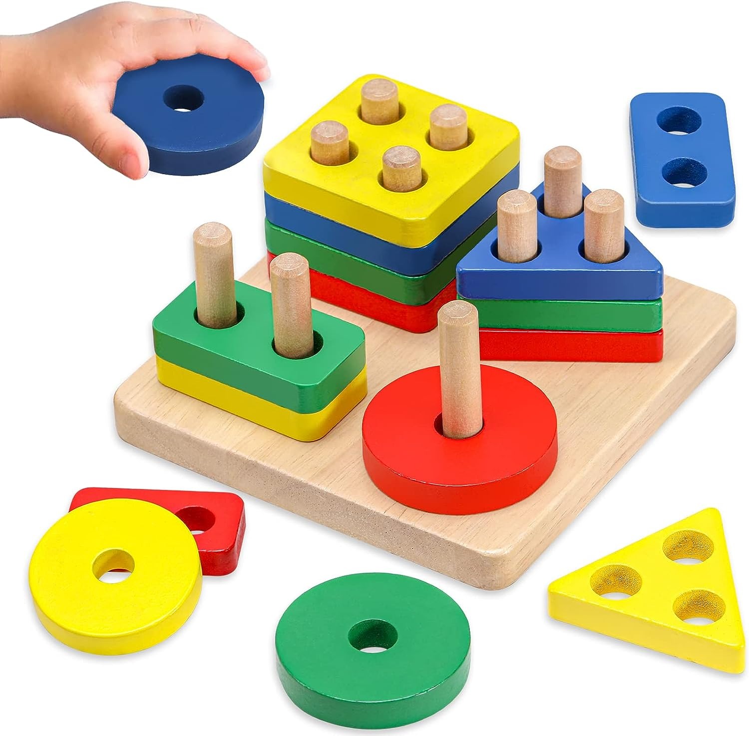 Lewo Wooden Puzzle Toddler Toys Shapes Sorter Preschool Geometric ...