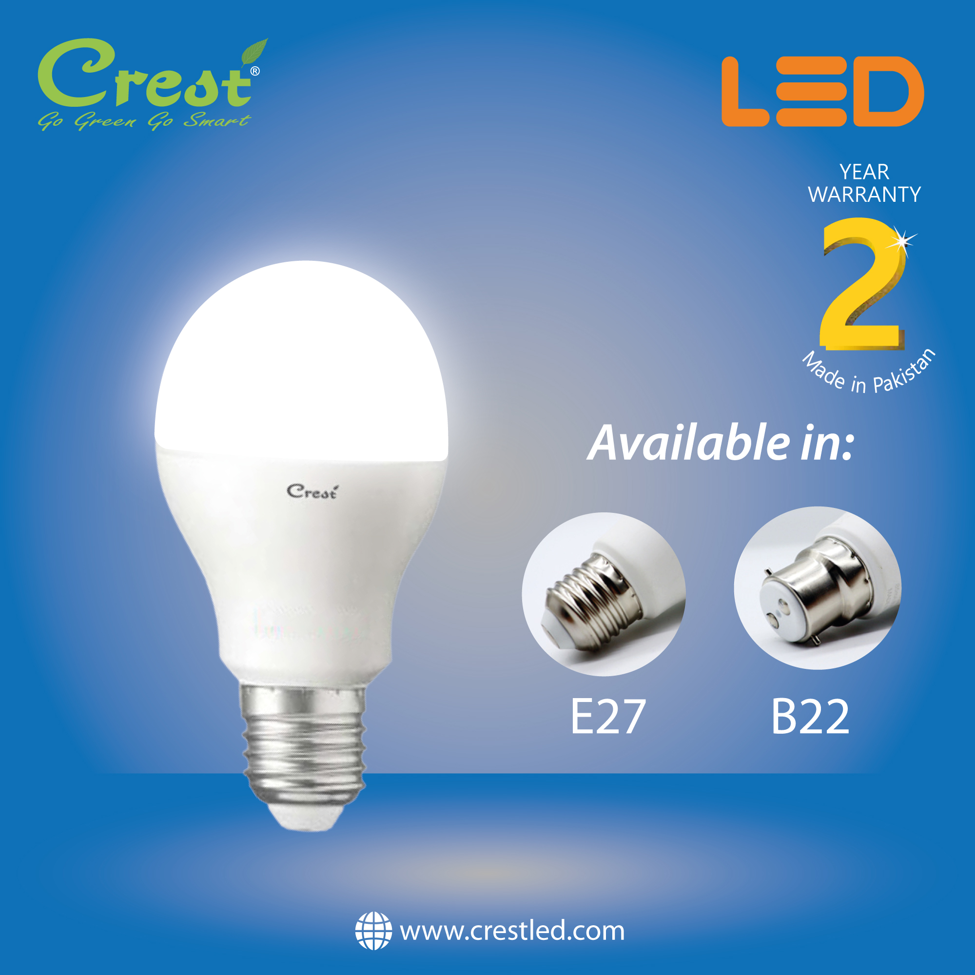 Crest LED BULB LIGHT 10W B22/E27 (3000K/6500K) | Daraz.pk