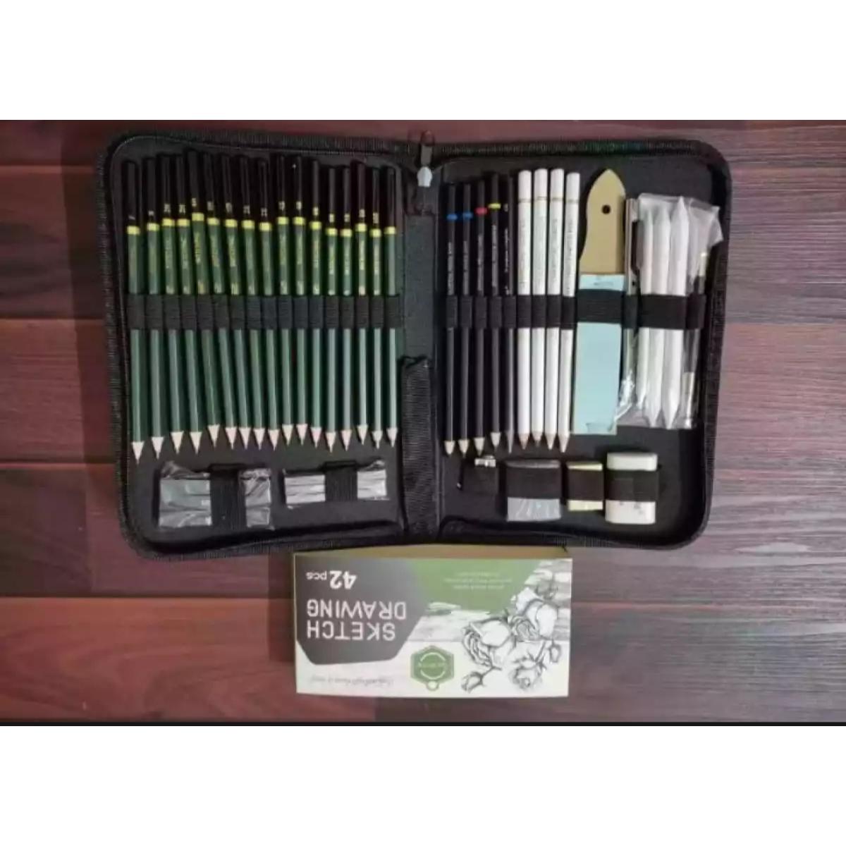41pcs Professional Sketch and Drawing pencils set kit in fabric pouch ...
