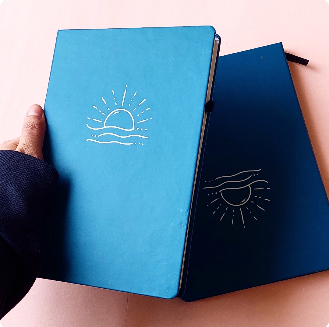 Sun or Moon Minimalistic Blue BuJo Notebook Dot grid Diary Dotted pages ...