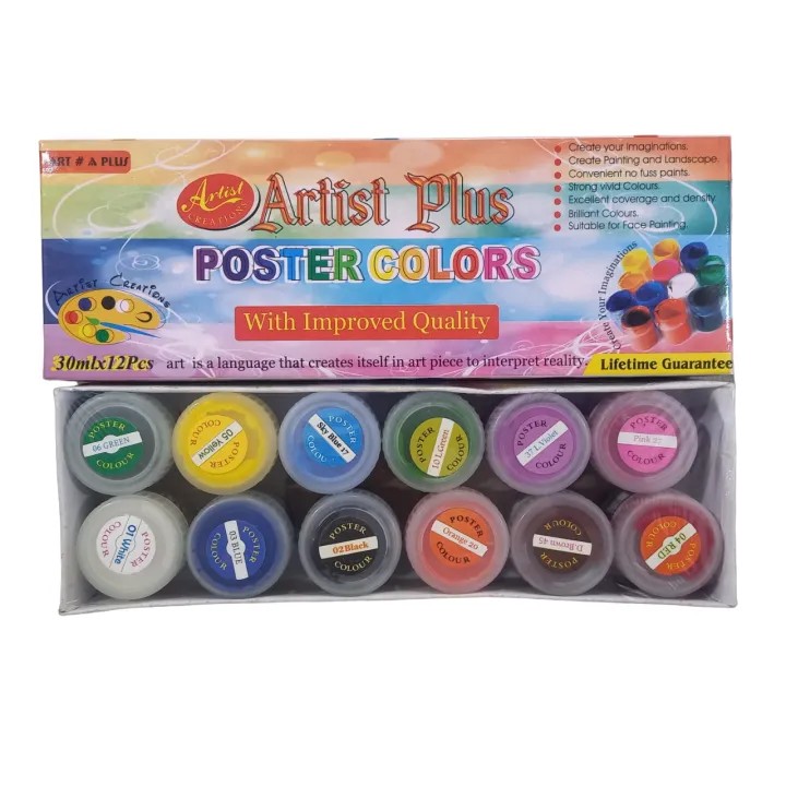 Pack of 12 Poster Colors with Brush | Bright Opaque Poster Colour Set ...