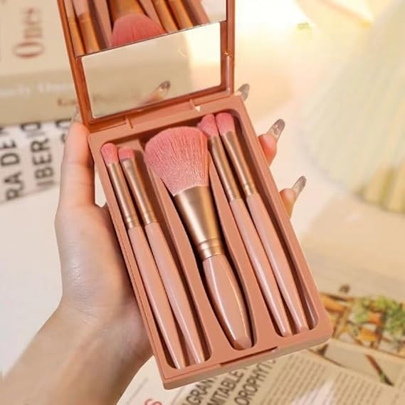 Compact 5-Piece Face & Eye Makeup Brushes – Travel Friendly Brush Set ...