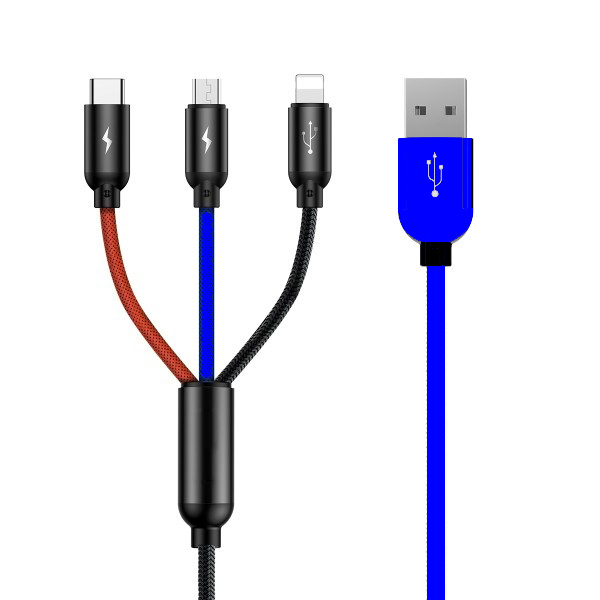 3 in 1 Cable 3 Primary Colors Type C, Lightning , Micro 3A 1.2M | Daraz.pk