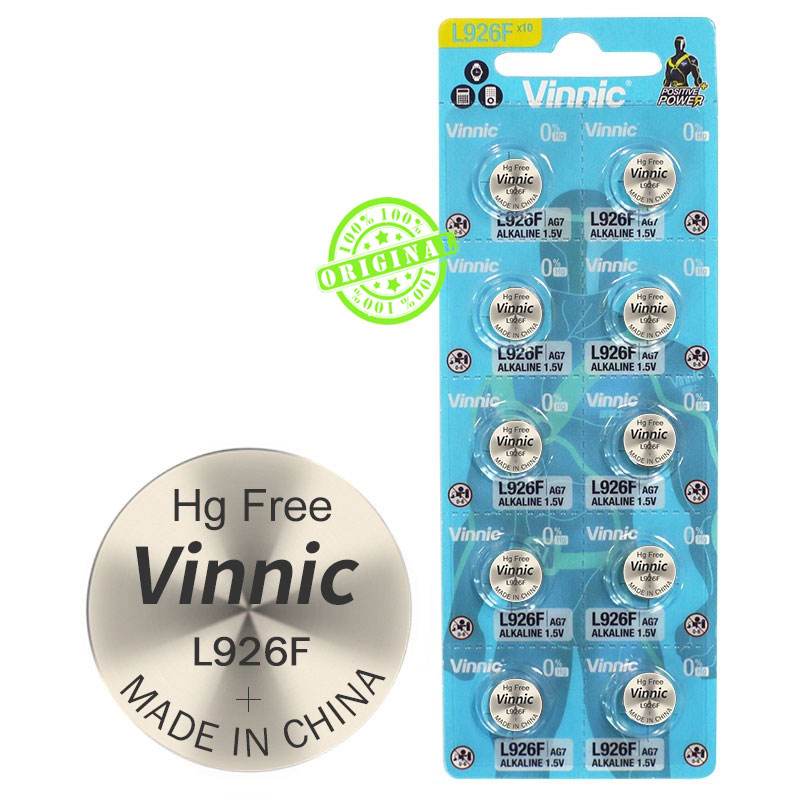 Vinnic Original 10 Pcs AG7 LR927H Micro Alkaline Battery Coin Button ...
