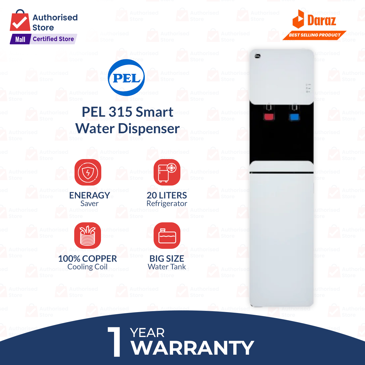 Pel Water Dispenser | Model PWD 315 Smart | Black & White Color | 5 ...