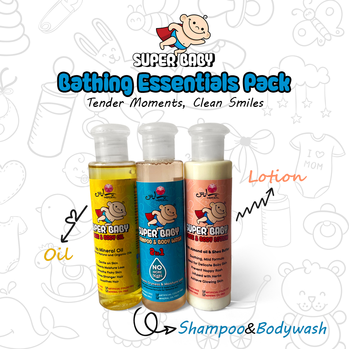 Super Baby Bathing Essential Pack (Shampoo - Bodywash - Oil - Lotion ...