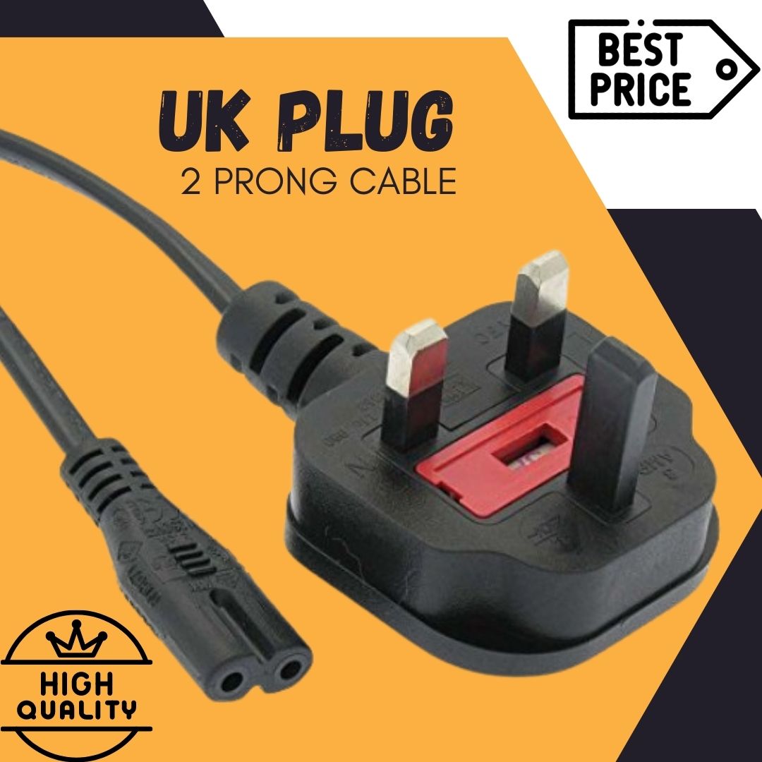 UK Plug 2Pin Power Cord Cable 2 Prong Laptop AC Adapter Lead 2 Pin ...