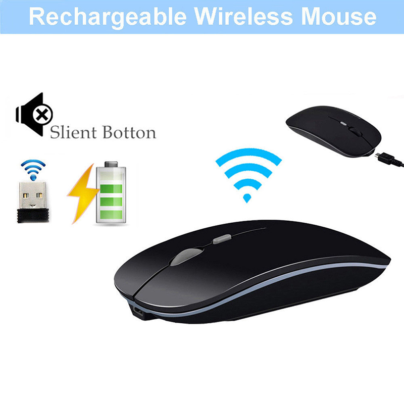 New 2.4GHz Rechargeable Wireless Mouse Silent Button Ultra Thin USB ...