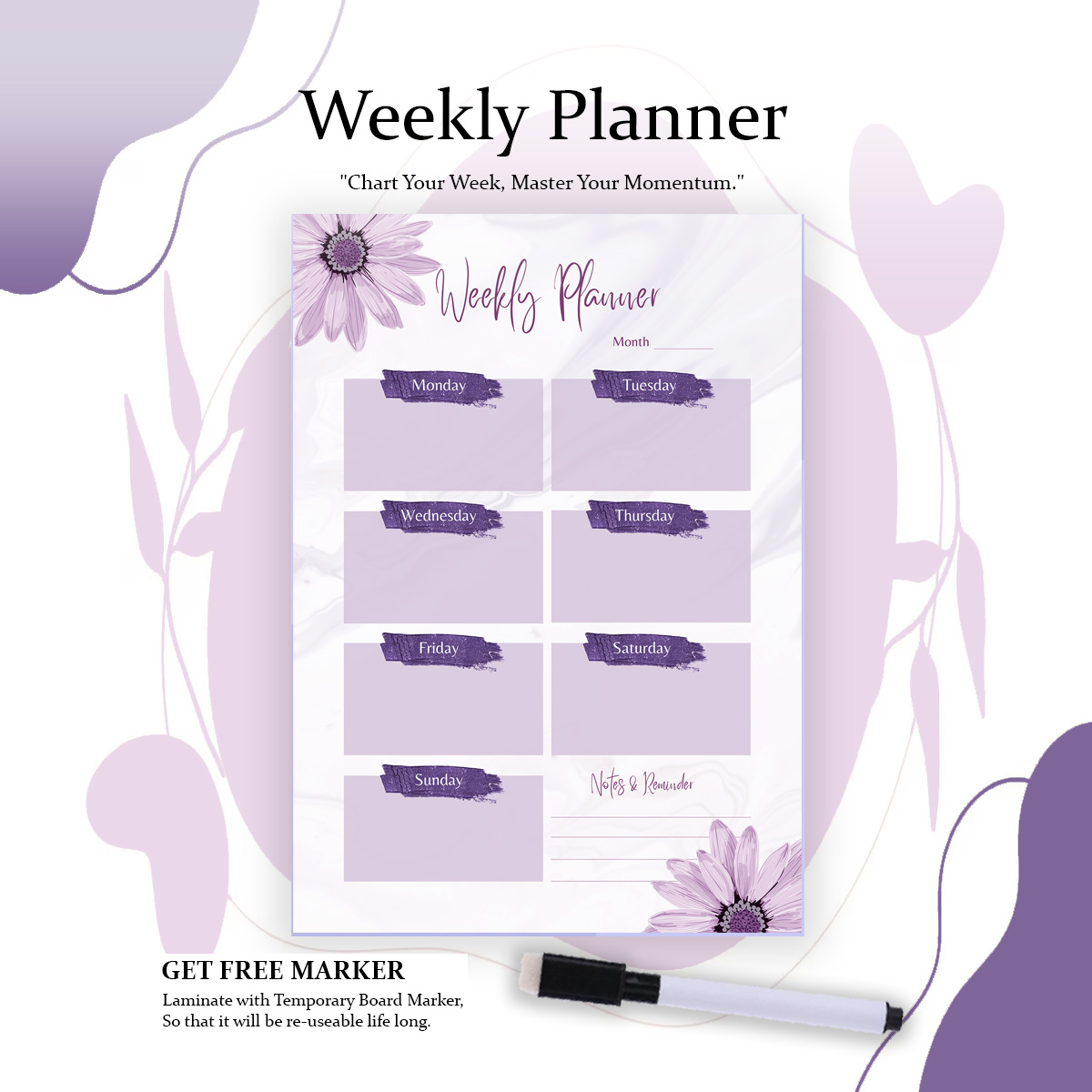 Weekly Planner A4 Size Laminated With Board Marker And Duster Weekly ...