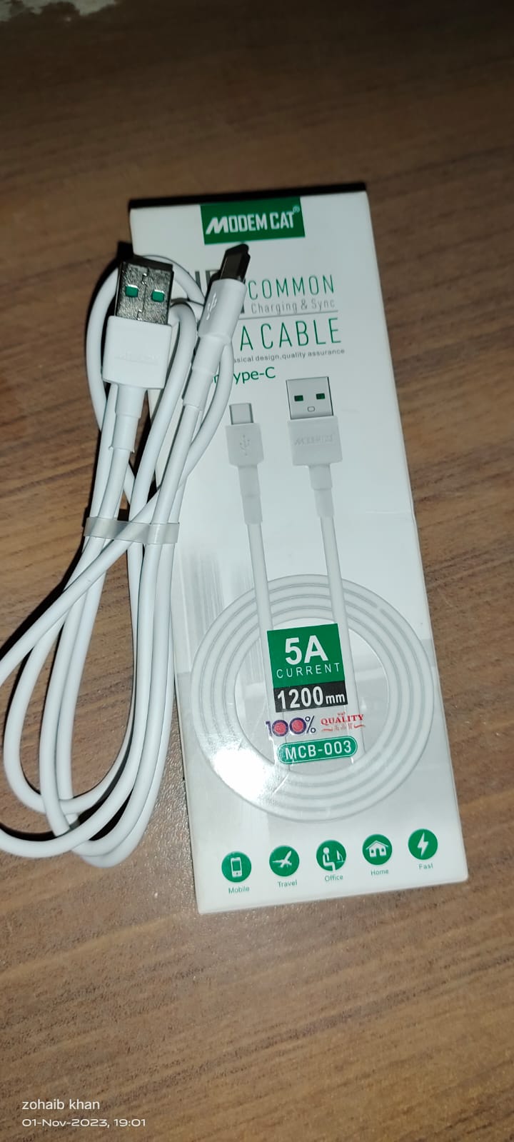 Modem cat USB common charging and sync data cable for type c 5A current ...