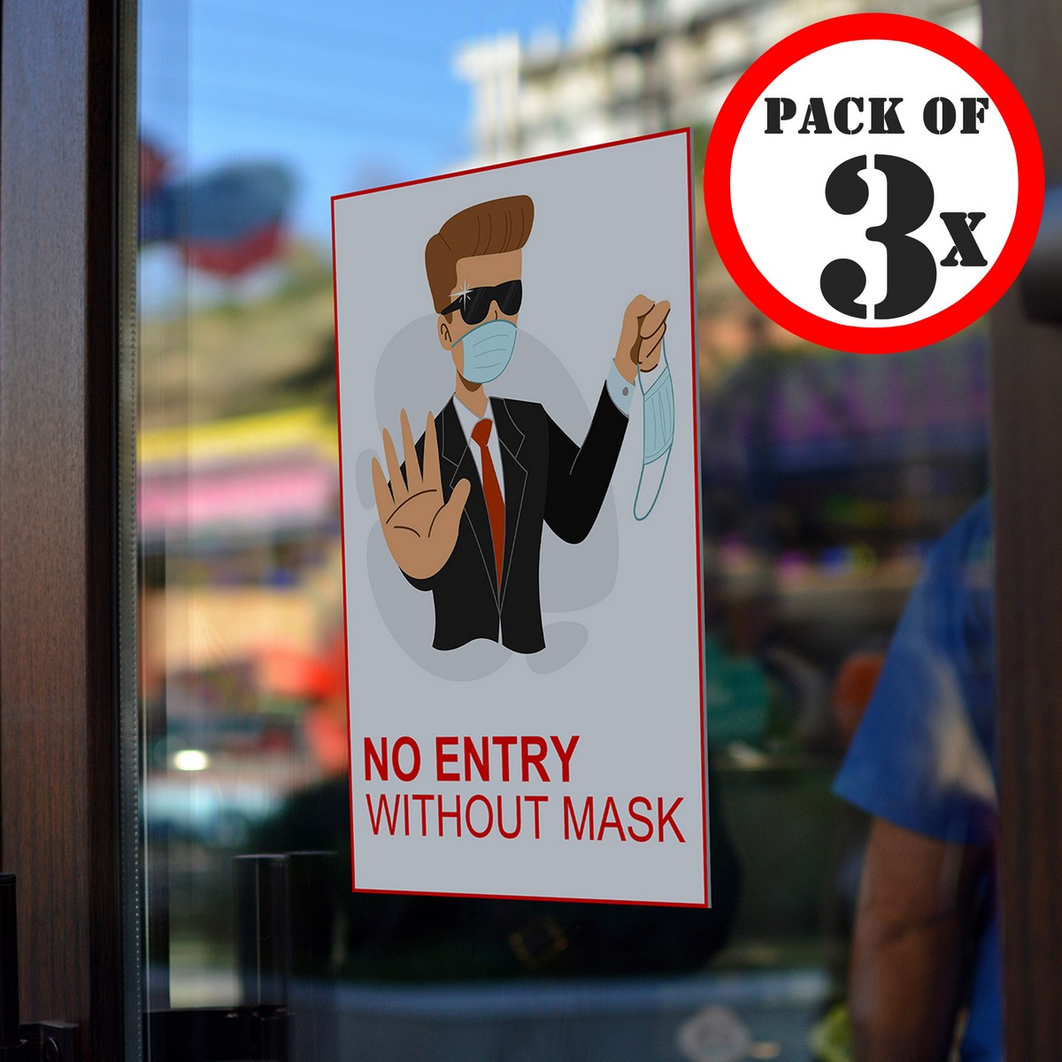 No Entry Without Mask (Pack of 3 Stickers) Size 11 x 8 Inches In Door ...