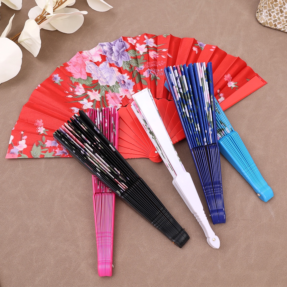 Portable Summer Cooling Gadget Flowers Printed Satin Hand Fan ...