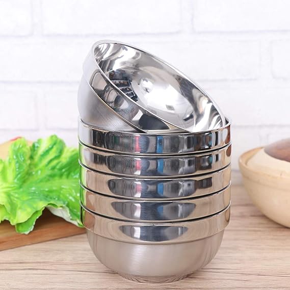 Pack of 6 Double Layer Stainless Steel Bowls Anti-Hot Insulated Bowl ...