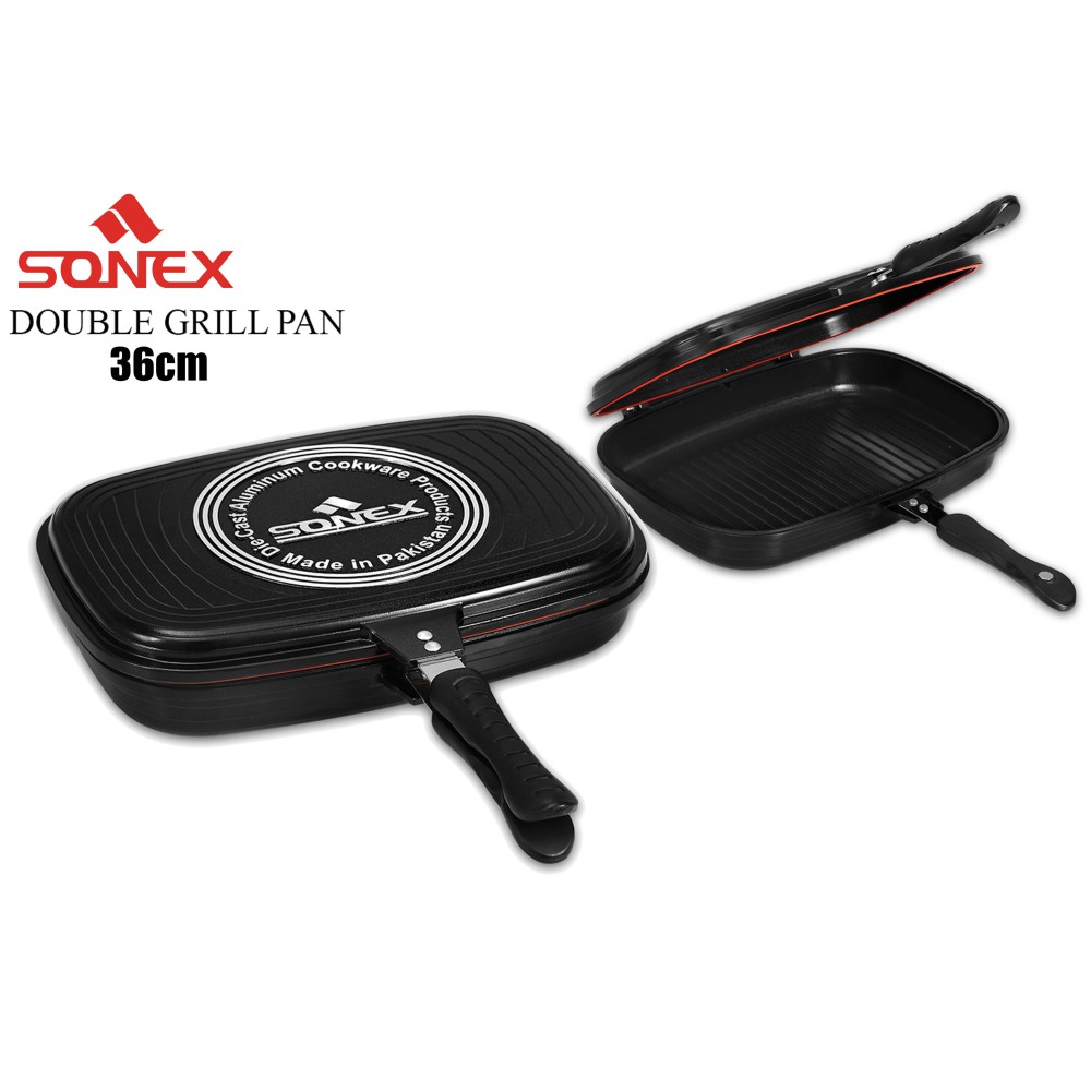 Sonex Die Cast Double Grill Pan | Non-Stick Marble Coated 30cm-36cm ...