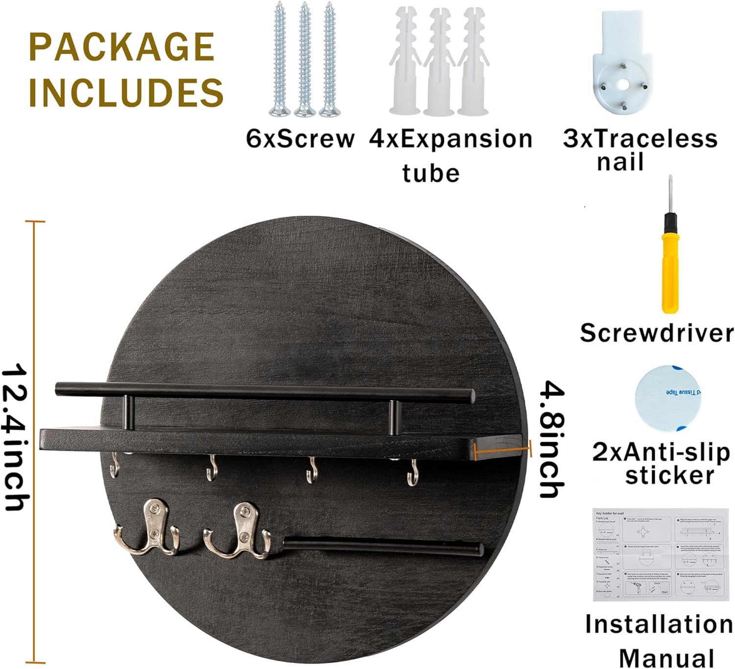 Key Holder for Wall Decorative with Shelf and Hooks, Mail Organizer ...